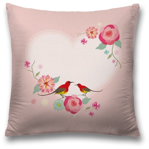 Наволочка декоративная на молнии, чехол на подушку JoyArty "Цветочная виньетка в форме сердца" 45х45 см