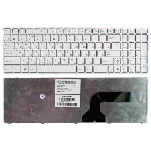 Клавиатура для ноутбука Asus N73JG, русская, белая рамка, белые кнопки