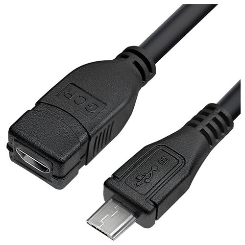 Удлинитель Micro USB от GCR для подключения USB устройств 480 Мбит (GCR-UAF), черный, 0.5м