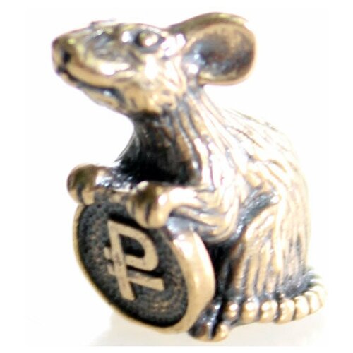 Подарки Кошельковый сувенир "Мышка с монетой" из латуни