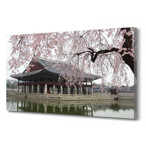 Картина на холсте "Цветущая сакура" PRC-1245 (45x30см). Натуральный холст