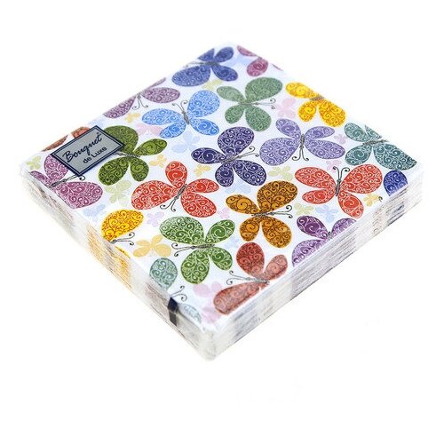 Салфетки бумажные 24х24см «Романтические бабочки», трехслойные, 25 штук в упаковке «Bouquet de Luxe»