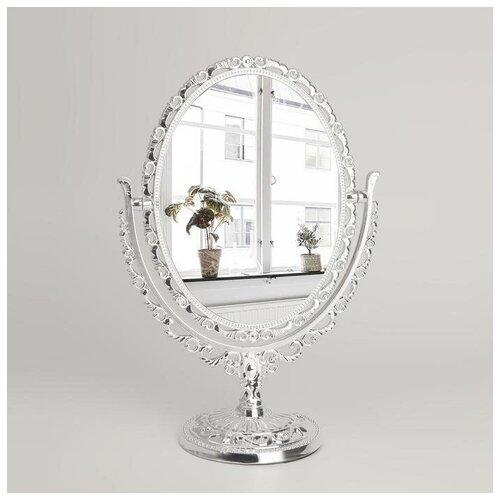 Зеркало настольное, двустороннее, с увеличением, зеркальная поверхность 9 х 12 см, цвет серебристый (1 шт.)