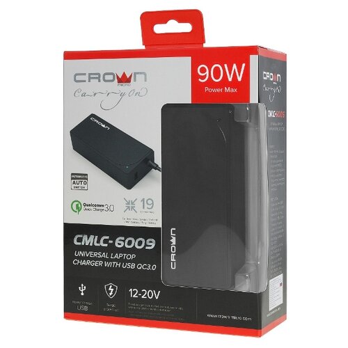 Блок питания CROWN MICRO CMLC-6009 для ноутбуков универсальный, Sony, Lenovo, Toshiba, Samsung, DELL, Acer, ASUS, HP