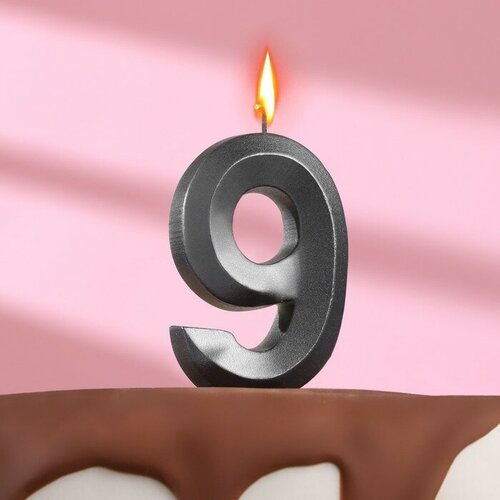 Свеча в торт "Грань" , цифра 9 , графит, 6,5 см