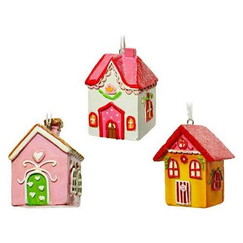 Набор ёлочных игрушек сладкие домики, полистоун, 7.2 см (3 шт.), Kaemingk (Decoris) 514743
