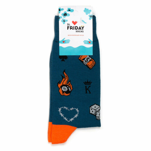 Носки St. Friday Мужские носки с надписями и рисунками St.Friday Socks, размер 38-41, синий, оранжевый