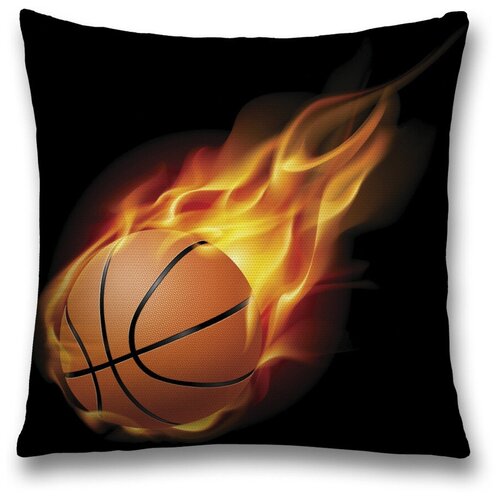 Наволочка декоративная на молнии, чехол на подушку JoyArty "Баскетбол в пламени" 45х45 см