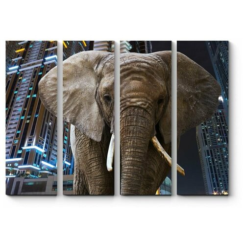 Модульная картина Слон на фоне города90x68