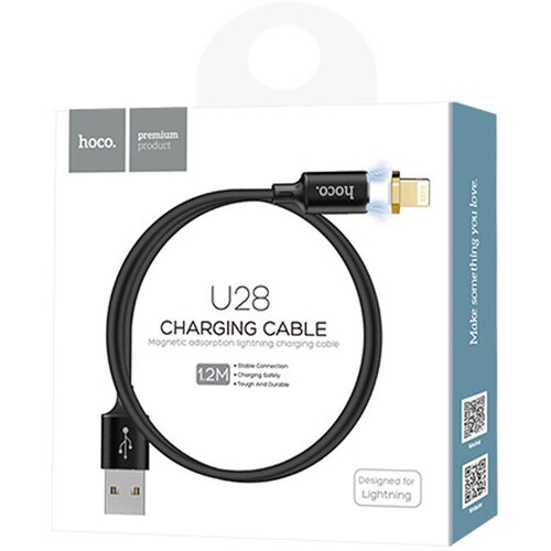 Магнитный кабель для iPhone iPad iPod, Hoco U28 Magnetic Adsorption Lightning Cable, черный