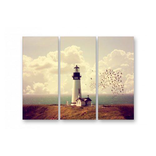 Модульная картина на холсте | Diva Kartina | Природа. Море - Стая птиц над маяком | 120X93 см