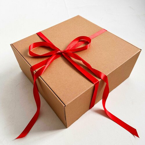 2 штуки - Огромная подарочная коробка GILEV 45х45х20см с красной лентой и наполнителем крафт