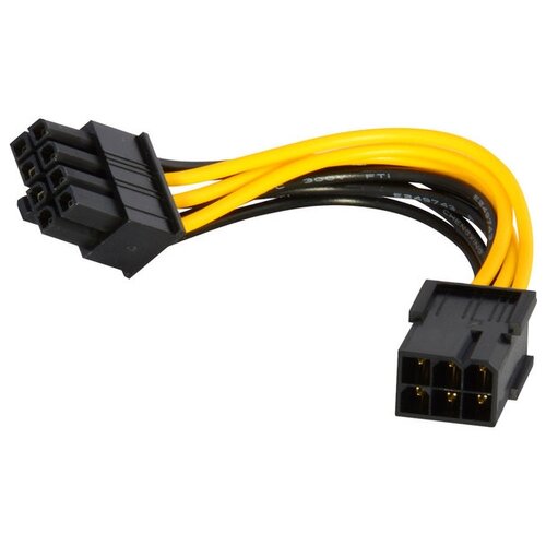 Переходник/адаптер Akasa 6pin PCIe - 8pin ATX12V (AK-CB051), 0.15 м, желтый/черный