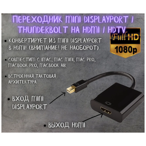 Переходник Mini DisplayPort на HDMI адаптер конвертер для iMac, Mac Mini, Mac Pro, Macbook, компьютеров, PC, ноутбуков, телевизоров и мониторов
