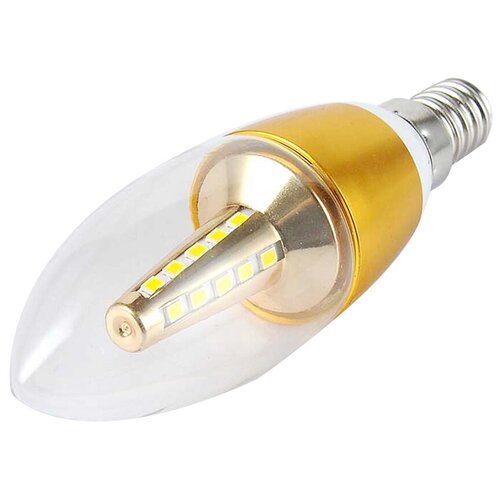 Лампа (LED) свеча прямая, E14, 7Вт. Цвет теплый белый, прозрачная. Комплект 5 штук