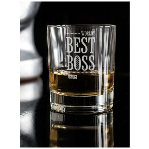Стакан для виски "Best Boss" Паша с гравировкой подарочный бокал мужчине с надписью