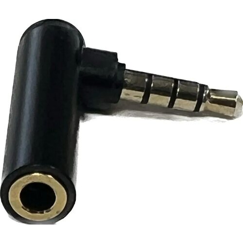 Угловой аудио переходник Mini Jack джек 3.5 мм (M) штекер - Mini Jack 3.5 мм (F) гнездо (4 Pin)