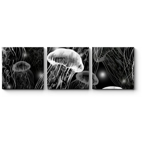 Модульная картина Черно-белые медузы 140x47