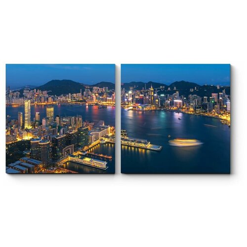Модульная картина Сияющий ночными огнями Гонконг70x35