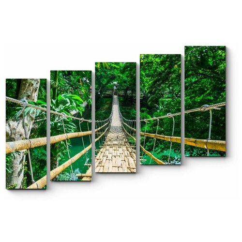 Модульная картина Бамбуковый пешеходный подвесной мост через реку в тропическом лесу 100x70