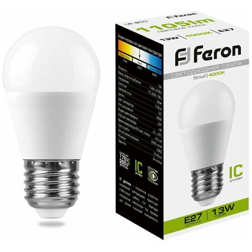Светодиодная лампа FERON LB-950, 13W, 230V E27 4000K G45 38105