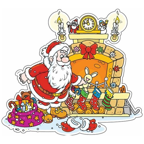 Новогодняя наклейка Дед Мороз 15х13 см