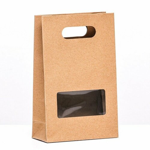 UPAK LAND Коробка-пакет, крафт с окном и ручкой, 23 х 15 х 6 см