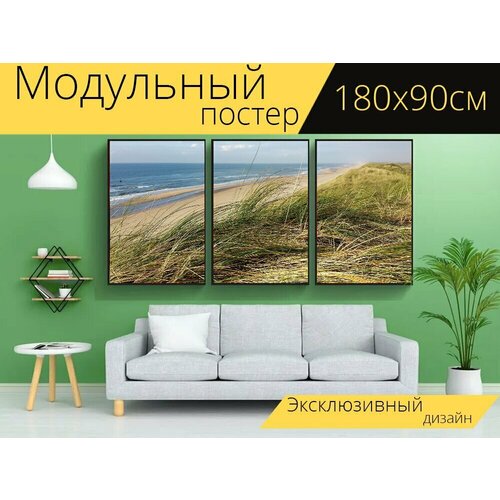 Модульный постер "Камышовая трава, море, песчаные дюны" 180 x 90 см. для интерьера