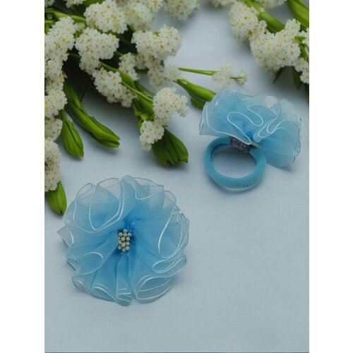 Комплект резинок для волос цветочки, цвет светло-голубой прозрачный , в наборе 2 шт, украшение аксессуары для волос