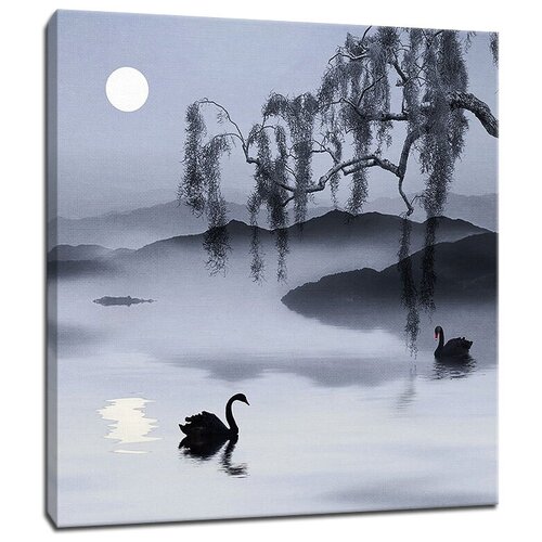 Картина Уютная стена "Свет луны над озером с лебедями" 60х60 см