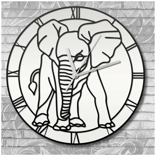 Настенные часы деревянные бесшумные животные слон - 566