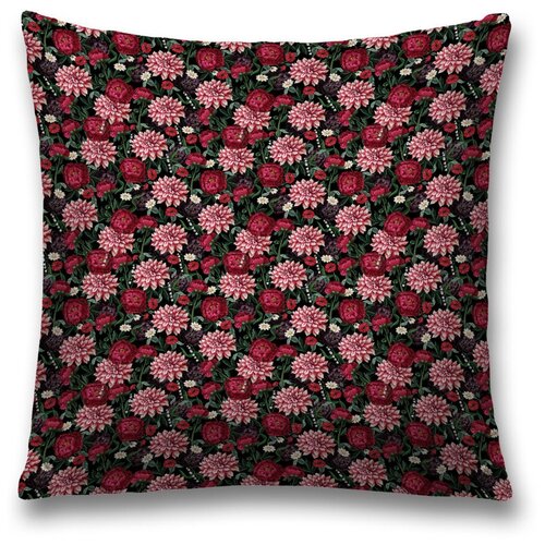 Наволочка декоративная на молнии, чехол на подушку JoyArty "Алые и розовые цветы" 45х45 см