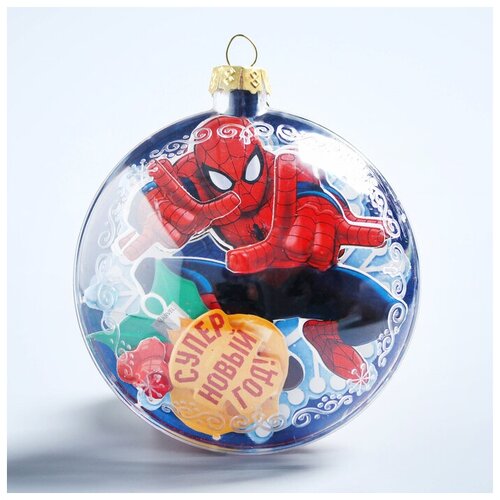 Новогодний ёлочный шар "С Новым годом" Человек-паук с 3D аппликацией./ В упаковке: 1
