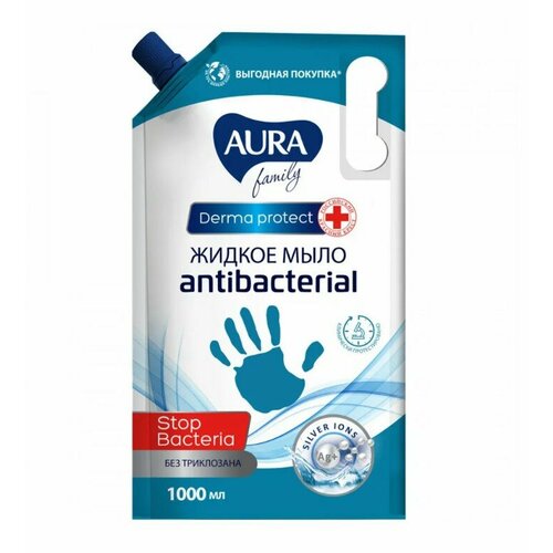AURA, Мыло жидкое антибактериальное, олива и сок алоэ, BIO, 1000 мл