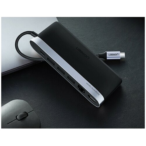 Конвертер USB-C to 3*USB 3.0 + HDMI+Gigabit+PD 6 в 1 черно-серый Ugreen (CM222)