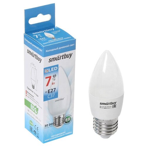 Smartbuy Лампа cветодиодная Smartbuy, C37, E27, 7 Вт, 6000 К, холодный белый свет
