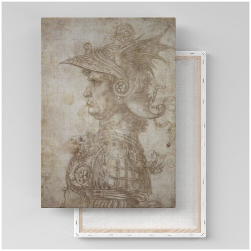 Картина на холсте с подрамником / Leonardo Da Vinci / Леонардо да Винчи - Профиль война в шлеме