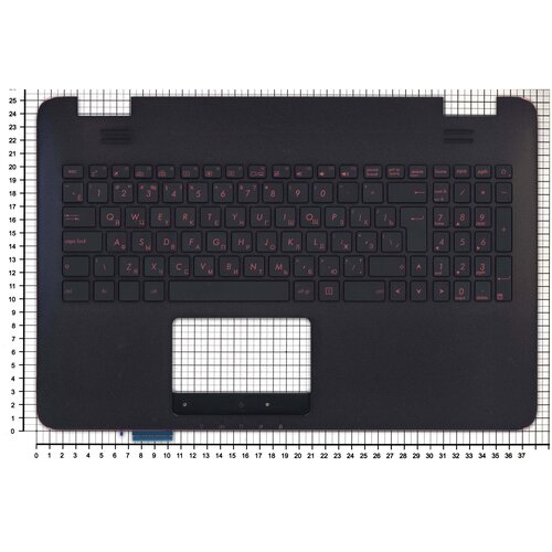 Клавиатура (топ-панель) для ноутбука Asus N551, G551 черная с черным топкейсом и подсветкой
