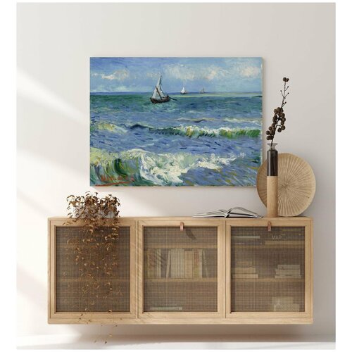Репродукция Ван Гога "Морской пейзаж в Сент-Мари" / 50х70 / Интерьерная картина на холсте / в кухню / в спальню / в гостиную / на стену