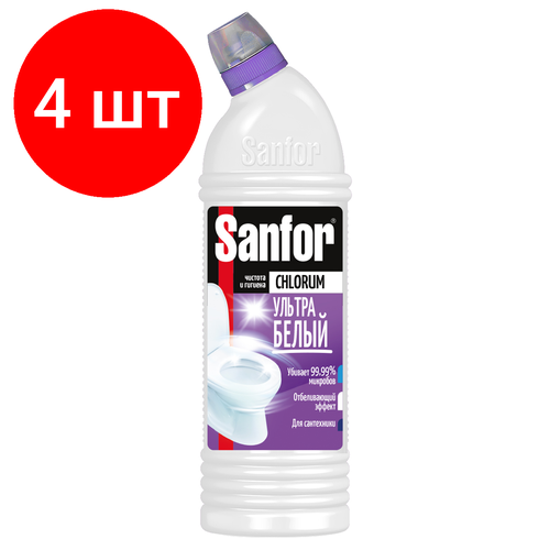 Комплект 4 шт, Средство для туалета и ванн Sanfor "Chlorum. Ультра белый" 2в1, 750мл