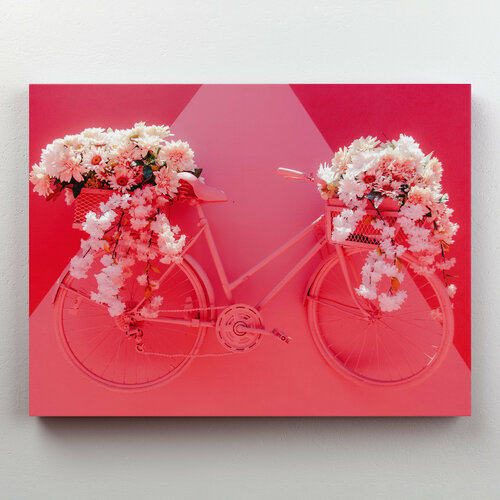 Интерьерная картина на холсте "Цветочный велосипед" в скандинавском стиле, размер 30x22 см