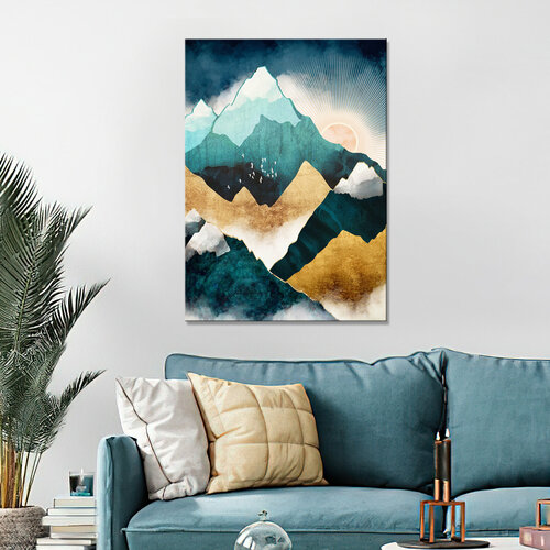 Картина интерьерная-Сине-золотой горный пейзаж арт 60х80