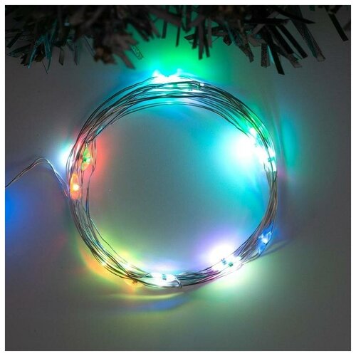 Гирлянда «Нить» 2 м роса, IP20, серебристая нить, 20 LED, свечение мульти (RGB), переливы, USB