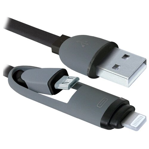 Кабель Defender USB - microUSB/Apple Lightning (USB10-03BP), 1 м, черный