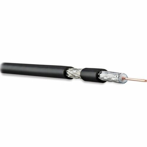 Кабель коаксиальный Hyperline RG-6, 75 Ом (ТВ, SAT, CATV), жила - 18 AWG (1.02 mm, омедненная сталь), общий диаметр 6.9мм, PVC, черный, COAX-RG6-100