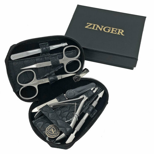 Маникюрный набор Zinger 7103, 6 предметов, серебристый/черный матовый