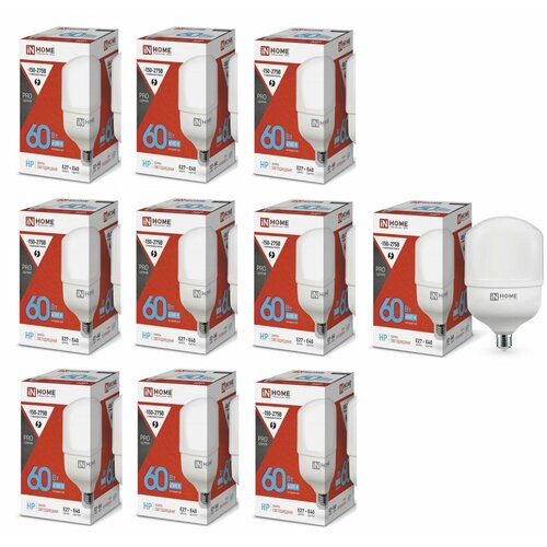 Лампа светодиодная LED-HP-PRO 60Вт 230В 6500К Холодный белый свет цоколь E27 (с адаптером E40) 5700лм IN HOME 10шт
