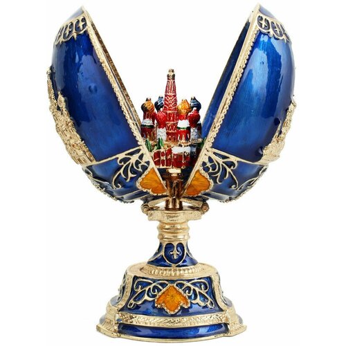 Яйцо-шкатулка в стиле Фаберже Кремль синее, 6,5см