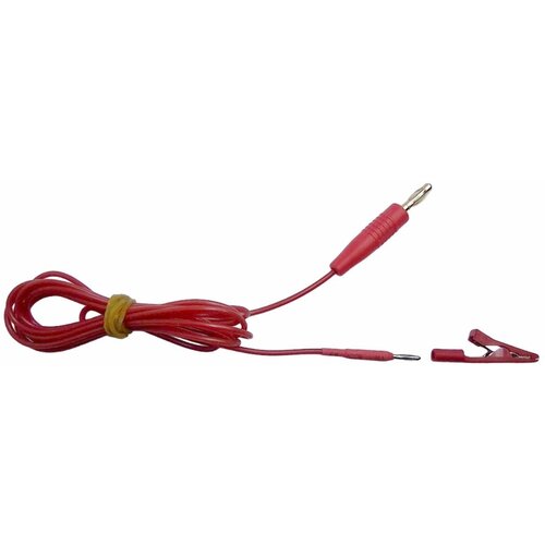 Токопровод кабель силиконовый красный (штекер "банан" D 4мм / штекер D 2мм + съемный зажим крокодил)