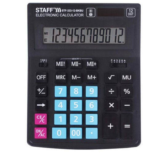 Калькулятор настольный STAFF PLUS STF-333-BKBU ( 200x154 мм) 12 разрядов, комплект 30 шт, черно-синий, 250461